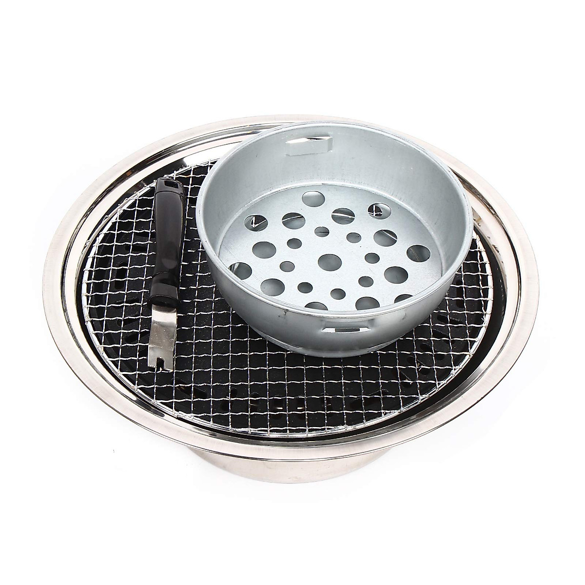 BBQ Charcoal Grill 15.7 inch Round Stove-top Household Indoor Carbon Grill for Camping Picnic Party Silver
