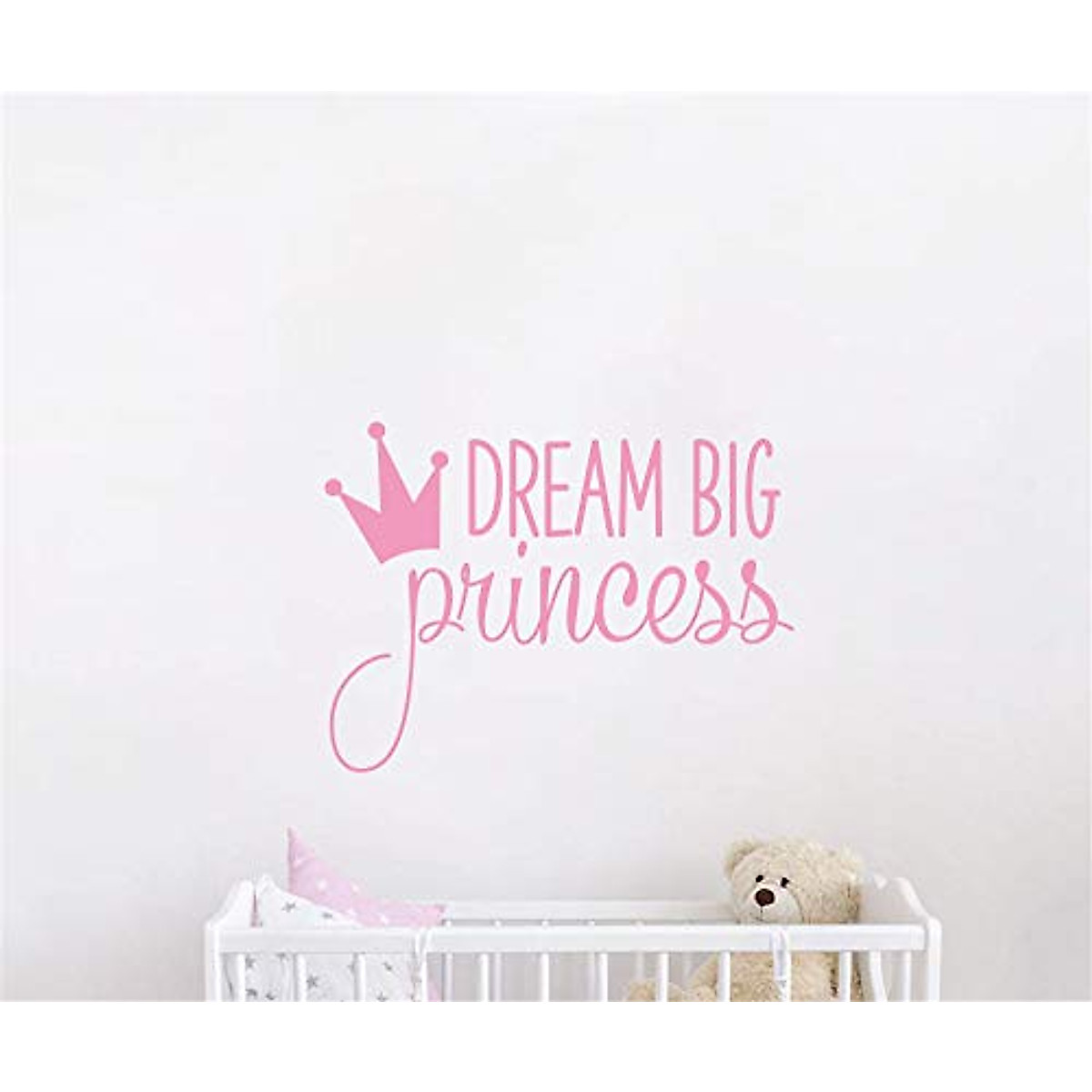 Dream Big Princess with Crown Wall Decal Vinyl Sticker for Kids Baby Girls Bedroom Decoration Nursery Home Decor Mural Design YMX18 (Soft Pink)