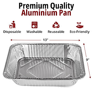 COMFICOVE Aluminum Pans Disposable Half Size (30 Pack), 9x13 Steam Foil Deep Pans for, Prepping, Roasting, Food, Storing, Heating, Cooking, Chafers, Catering, BBQ Grilling,