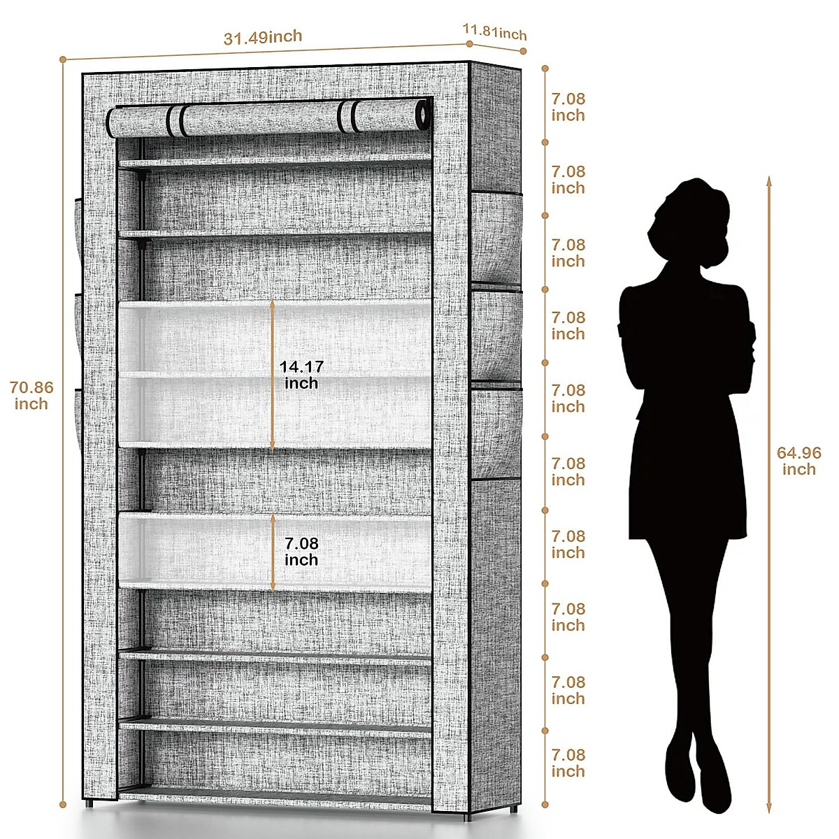 10+1 Tiers Large Shoe Rack with Covers, Stackable Tall Shoe Rack Organizer Shoe Shelf Holds 50-55Pairs Sturdy Metal Shoe Rack Storage Organizer Cabinet, Shoe Racks Organizer for Entryway Closet Garage