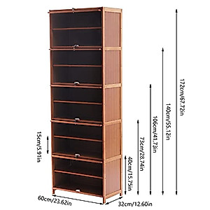 HAPPCUCOE 10-Tier Bamboo Shoes Rack Organizer Shoe Storage Cabinet Freestanding Shoe Rack with Doors for Entryway Office Living Room Bedroom Brown