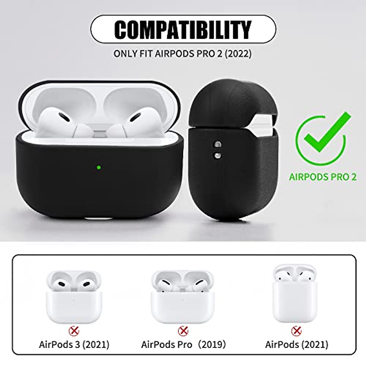 Nunwiza for AirPods Pro 2 Case Cover TPU Leather Texture Full-Body Protective Case Cover with Lanyard for 2023 AirPods Pro 2nd Generation(USB-C) Black