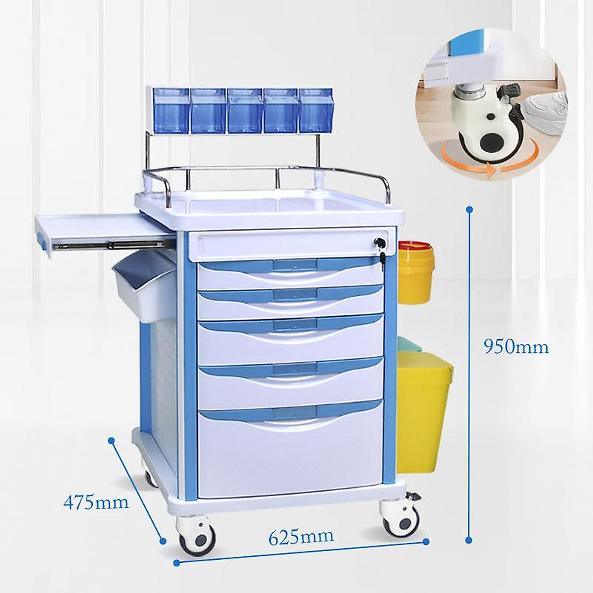 HUANGHAIQIU Medical Crash Cart with Wheels, Mobile Emergency Crash Cart with Accessories,Rolling Crash Cart Ultrasound Trolley,Hospital Crash Cart for Hospitals and Clinics