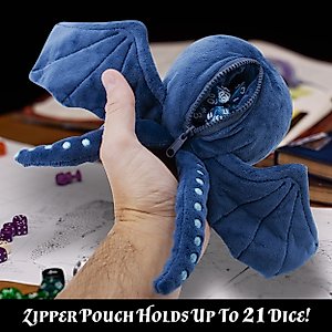 CASEMATIX Soft Dice Case and Dice Holder with 7 Included RPG Dice - 9.5" Sea Monster Figure with Dice Storage Zipper Compartment for up to 21 Dice, Protective Novelty Dice Container for Tabletop Dice
