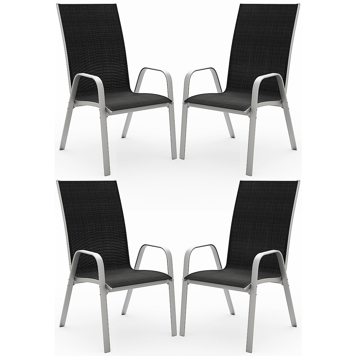 JEAREY Patio Chairs Set of 4, Outdoor Stackable Dining Chairs with Armrests, Breathable Garden Outdoor Furniture for Garden Patio Pool Beach Yard, Black