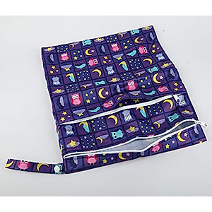 Sigzagor Wet Dry Bag Baby Cloth Diaper Nappy Insert Bag Reusable Washable (Moon Star Owls)