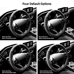 Alfanxi Hand Stitch Alcantara Steering Wheel Cover Compatible with Ford Focus Fiesta Kuga Puma ST ST-Line 2017-2020 (Blue Stripe)