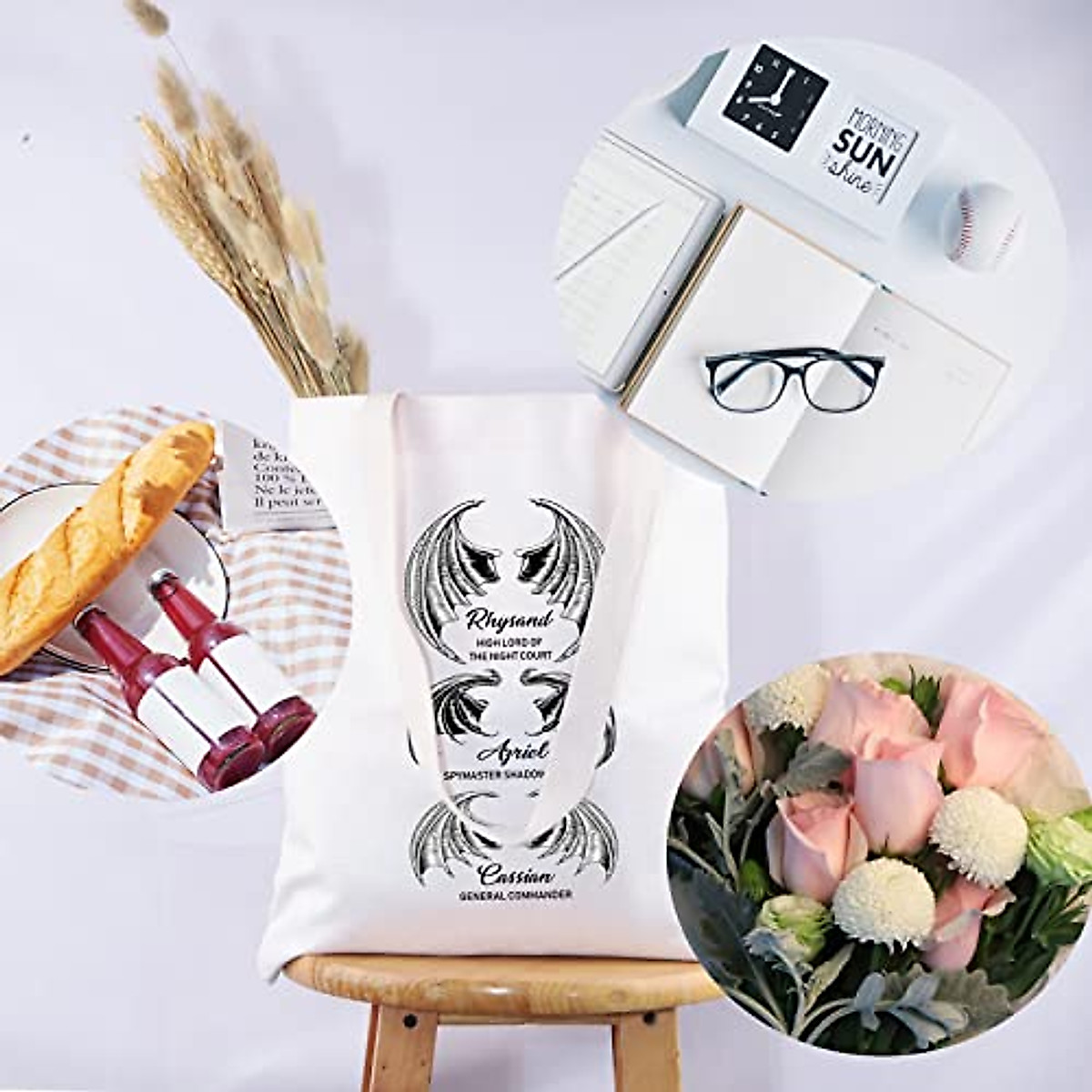 G2TUP ACOTAR Inspired Gift Rhysand Azriel Cassian Reusable Canvas Tote Bag A Court of Thorns and Roses Shopping Bag Bat Boys Fan Club Gift (Rhysand Azriel Cassian Handbag)