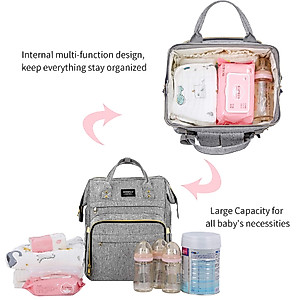Diaper Bag Backpack Nappy Bags for Mom and Dad Diaper Bag with USB Charging Port Stroller Straps Thermal Pockets,Water Resistant, New Gray