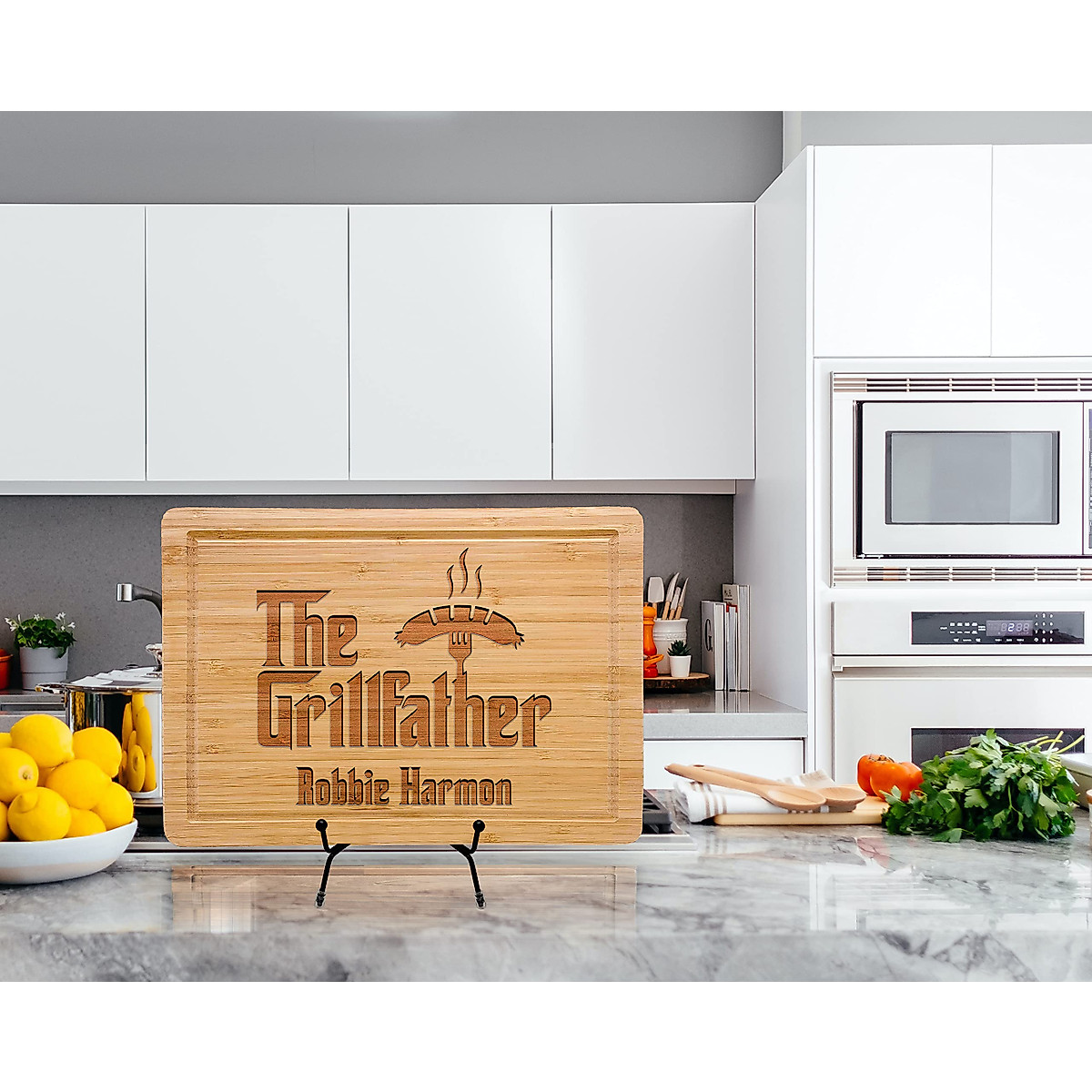 The Grillfather Wood Cutting Board, Christmas Gift Idea, BBQ Gift, Personalized Gift for Men, Dad, Grandpa, Custom Engraved Cutting Board, Father's or Grandpa's Birthday Gift, Grill Master