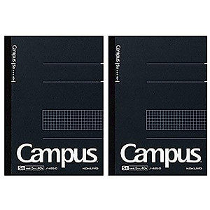 Kokuyo Campus Notebook, Grid 5mm Ruled, Semi-B5, 40 Sheets, Black, Pack of 2, Japan Import (NO-4S5-D)