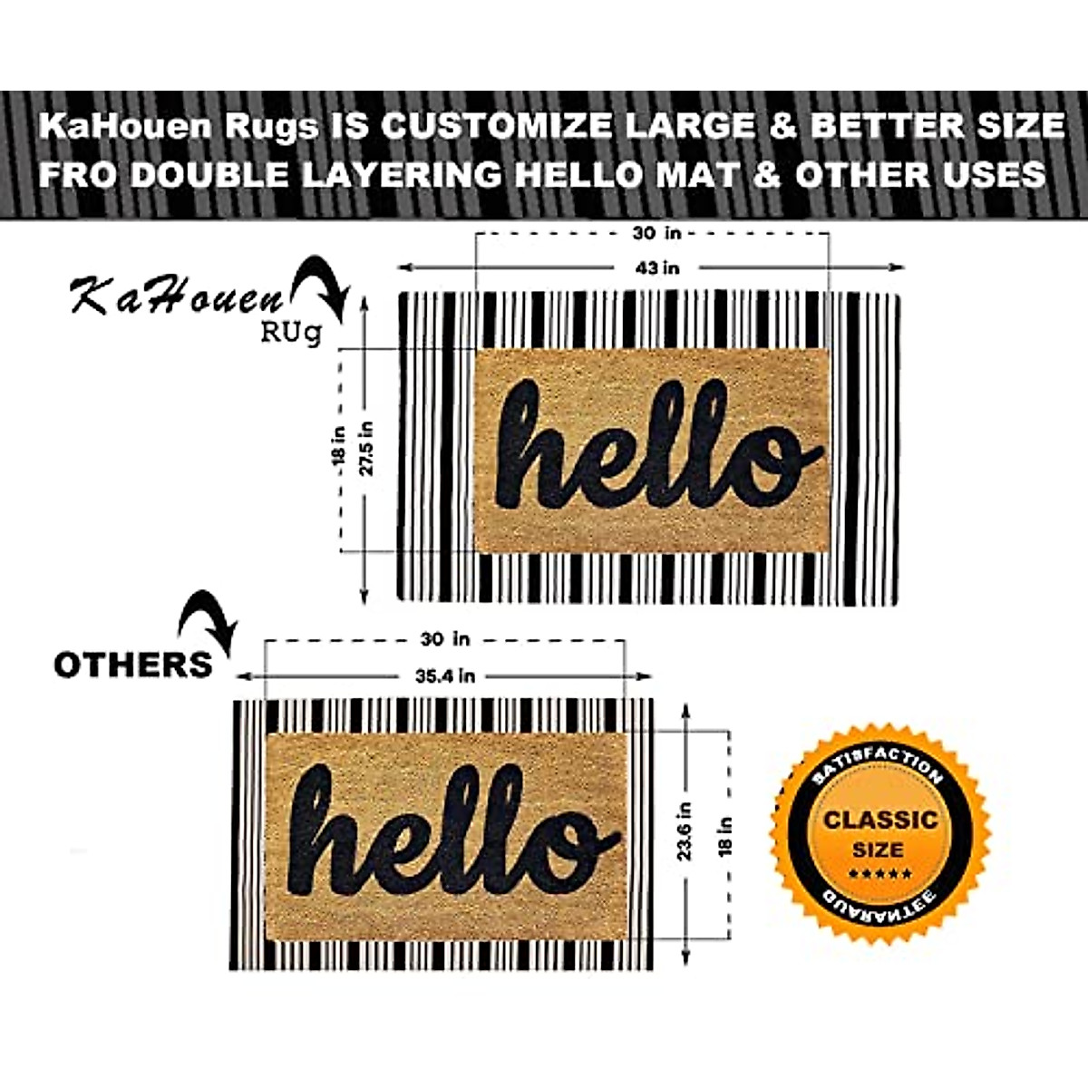 KaHouen Cotton Black and White Striped Rug (27.5 x 43 Inches), Washable Stripe Outdoor Hand-Woven Reversible Stripe Rug for Outdoor Entryway,Laundry Room,Farmhouse,Kitchen.