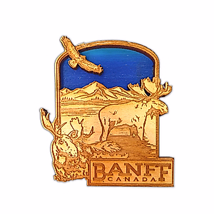 Banff National Park Souvenir Magnet, Collectible Wood Carved Canadian Magnets for Fridge, Whiteboard, Vacation Keepsake, 3 Inches