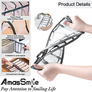 AmasSmile Wardrobe Clothes Organizer, 7 grids Washable Clear Mesh Closet Organizers and Storage Bins Drawer Dividers for Underwear，Bra, Underpants, Socks(3PCS BEIGE)