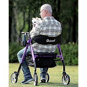 Quicwell Heavy Duty Rollator Walker with Large Paded Seat, Bariatric Rolling Walker with Wide Comfort Backrest for Seniors and Adults, Adjustable Seat, Large 8" Wheels, Support Up 450 lbs, Purple