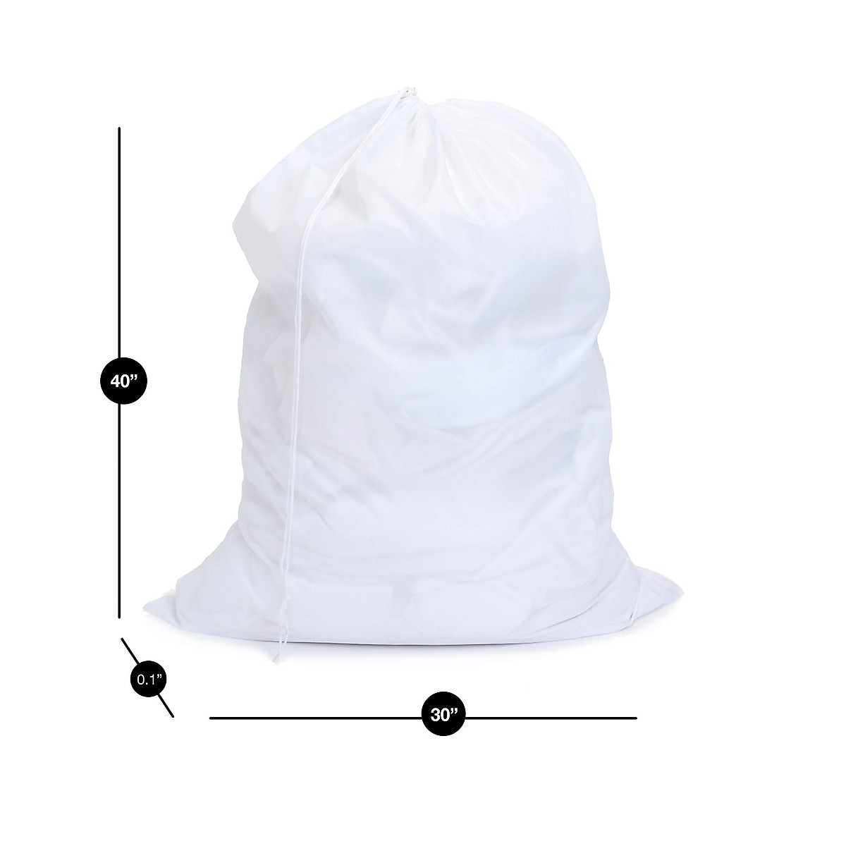 SMART DESIGN Jumbo Laundry Bag with Carry Handle and Push Lock Drawstring - Durable Polyester Nylon Material - Clothes, Sports, Kids - Home Organization Holds 3 Loads - 40 x 30 Inch - White