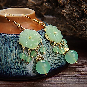 HL1971 14K Natural Green Western Stud Gold Jewelry Jade Women for Earrings