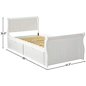 Donco Kids 325-TW_505-W Sleigh Bed with Dual Underbed Drawers, Twin, White