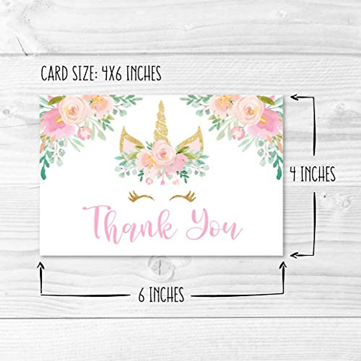 24 Unicorn Baby Shower Thank You Cards With Envelopes, Kids Thank-You Note, 4x6 Gratitude Card Gift For Guest Pack For Party, Birthday, For Girl Children, Cute Magical Pink Floral Event Stationery