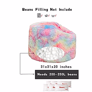 Storage Bean Bag Chairs Cover NO Filler Bean Bag Cover Living Room Furniture 31x20 Inch Soft Washable Plush Fiber Adult Bean Bag Bed Fuzzy Love Sack Beanbag Cover NO Filling Rainbow