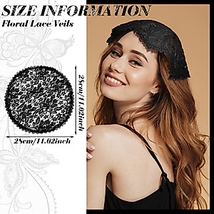 JenPen 2 Pcs Lace Embroidery Head Coverings for Women Flowers Lace Chapel Cap Veils for Church Veil Headpiece Circle Round Floral Lace Mantilla, Black, White, about 28 cm/ 11.02 inches in diameter