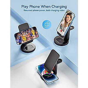 ELEGRP Wireless Charging Station, 3 in 1 Wireless Charger, Charging Dock for iPhone 14/13/12/11/Pro/Max and SE/8 Samsung Phone, iWatch and Airpods/Samsung Headphone (with 18w Adapter) Black