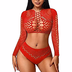 Avidlove Womens Sexy Fishnet Lingerie Sets Two Pcs Lingerie Set Fishnet Outfit Red