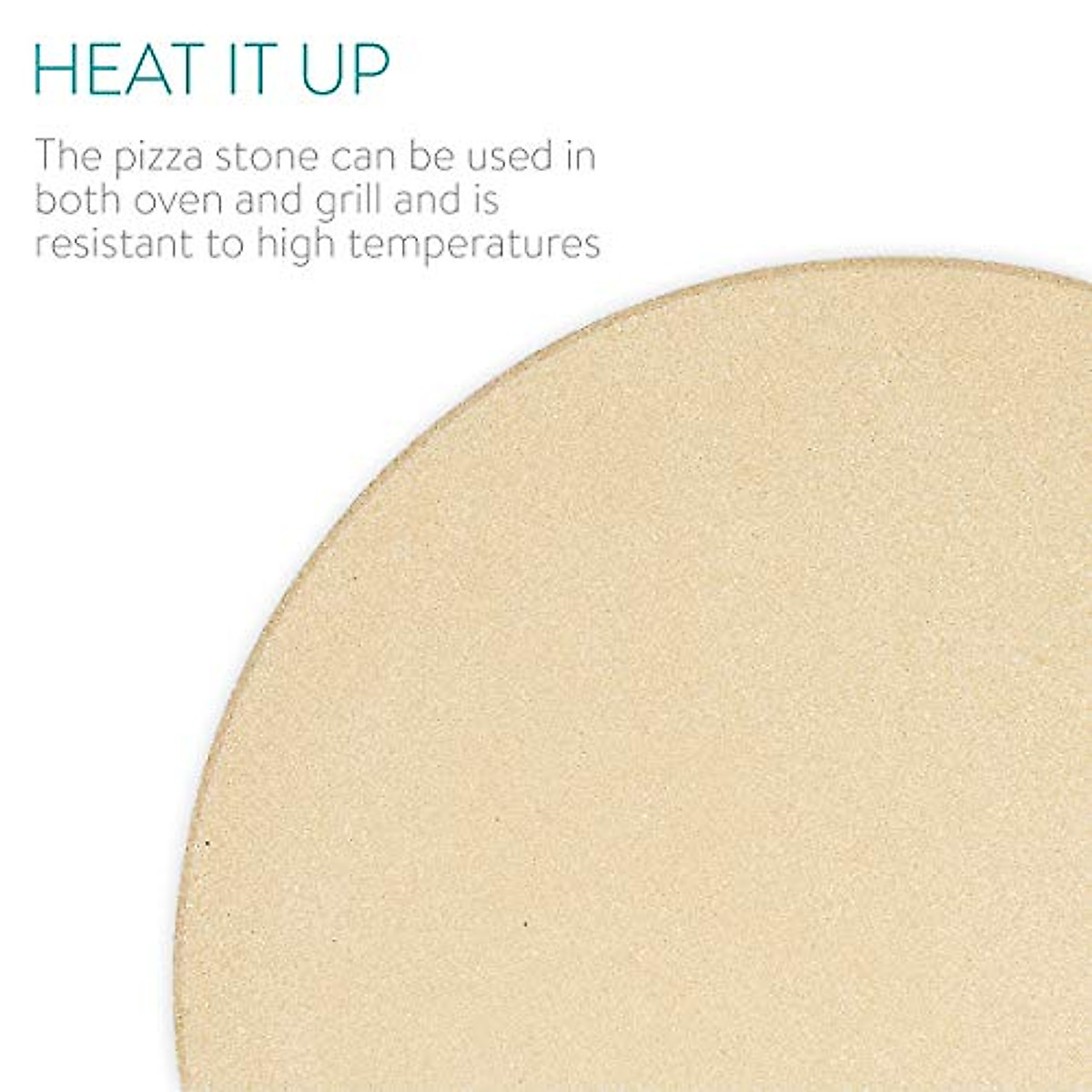 Navaris 14 Inch Round Cordierite Pizza Stone - XXL Baking Stone for BBQ Grill Oven for Homemade Crispy Crust Pizza, Bread, Cheese - Incl. Recipe Book