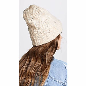 Free People Women's Harlow Cable Knit Beanie, Ivory, Off White, One Size