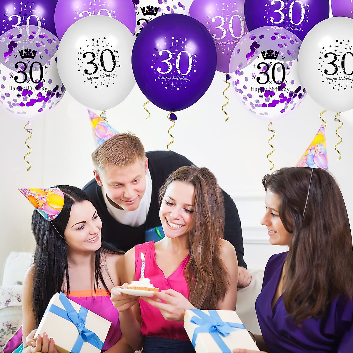 30th Purple Birthday Balloons Decorations, 16 PCS Purple White Happy 30th Birthday Confetti Latex Balloons for Women Men Happy Birthday Party Wedding Anniversary Indoor Outdoor Party Supplies,12 Inch