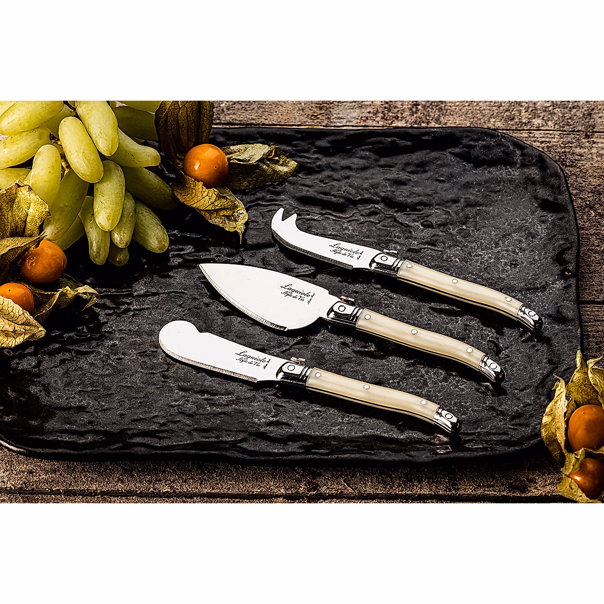 Laguiole Style de Vie Cheese knives Premium Line, set of 3, mother of pearl color