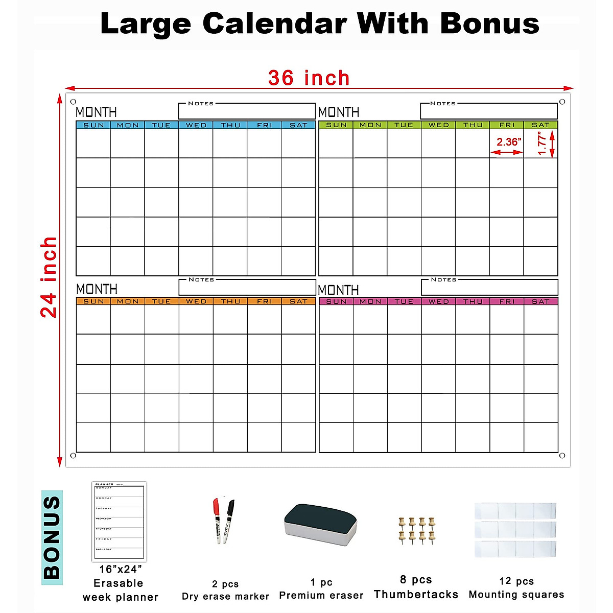 Dry Erase Calendar For Wall 4 Month,Large Blank Laminated Whiteboard Calendar,Oversized 120 Day Wall Planner,Four Month Jumbo Undated Erasable Schedule Poster For Home,Office,Classroom 24x36 Inch