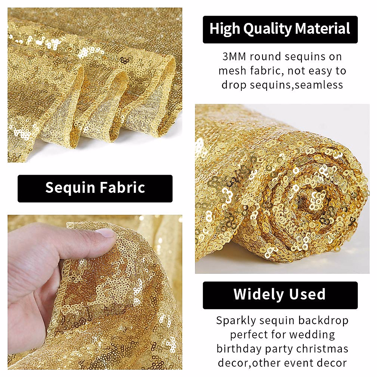 Hahuho Gold Sequin Backdrop Curtain, 4PCS 2FTx8FT Glitter Backdrop Curtain for Parties, Christmas, Wedding, Party Decoration（4 Panels, 2FT x 8FT, Gold