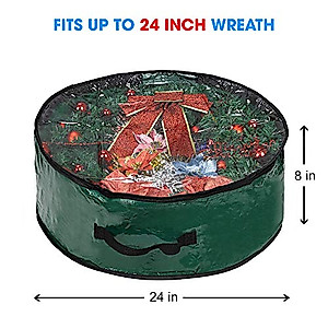 Propik Christmas Wreath Storage Bag 24" - Garland Holiday Container with Clear Window - Tear Resistant Fabric - 24" X 24" X 8" (Green)
