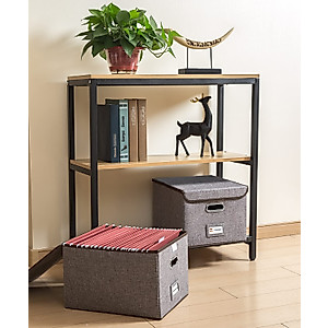 PRANDOM File Organizer Box - Set of 2 Collapsible Decorative Linen Filing Storage Hanging File Folders with Lids Office Cabinet Letter Size (15x12.2x10.75 inch)