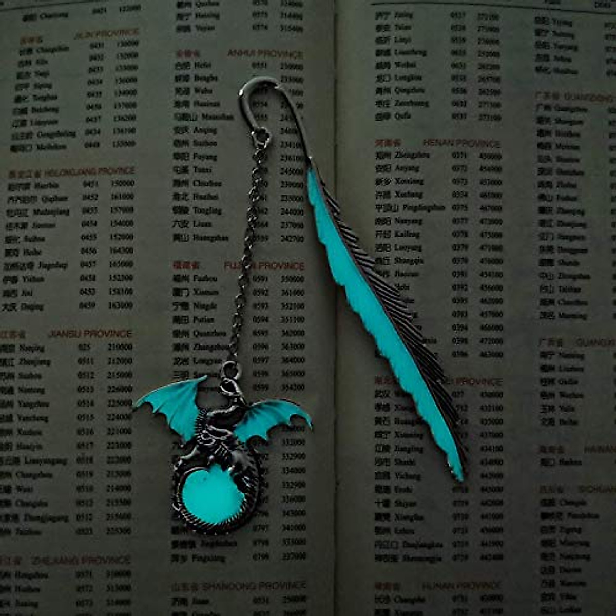 Gzrlyf Dragon Bookmark Glow in The Dark Bookmark Luminous Book Markers Metal Book Lover Gifts (Luminous Bookmark)