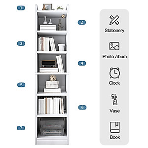 Generic 71 Inches Tall Narrow Bookshelf, Slim Bookshelf, Corner Bookshelf 6 Tier Cube Display Shelf Storage Organizer for Small Space for Bedroom, Living Room, Office, Study Room (White), 14084982
