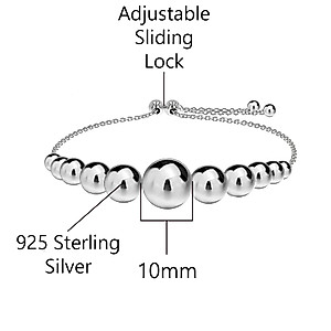 Savlano 925 Sterling Silver 14K Gold Plated Italian Solid Adjustable Bolo Graduated Bead Ball Slider Bracelet Comes With Gift Box for Women - Made in Italy (White)