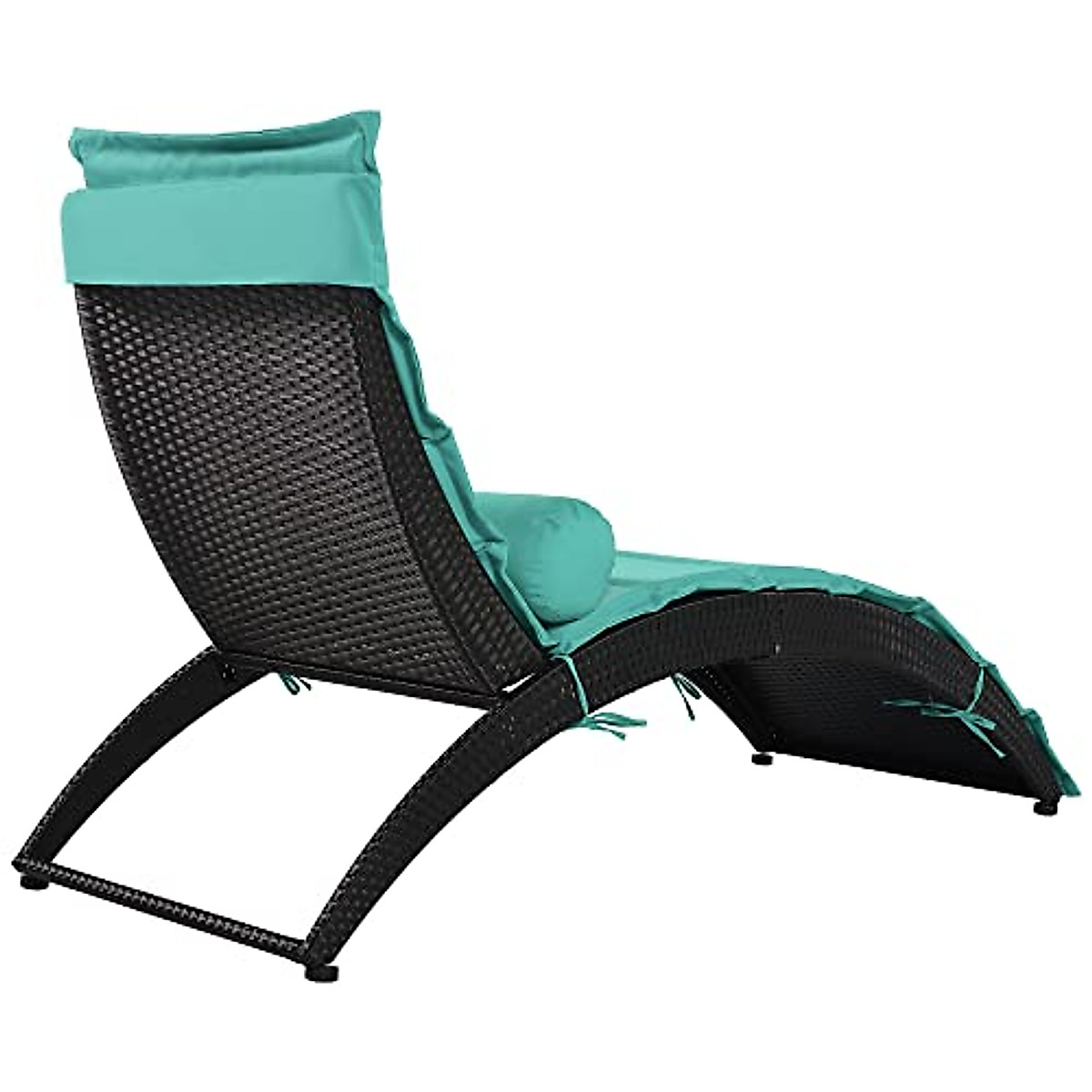 DHHU Foldable Chaise 2-Piece Sofa Set, Patio Wicker Sun Lounger with Removable Bolster Pillow, Green Cushion, Blue