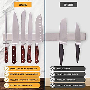 Magnetic Knife Holder For Wall - 16 Inch Powerful Stainless Steel Kitchen Knife Magnetic Strip - Use as Magnetic Knife Holder, Knife Organizer, Knife Rack, Knife Bar and Tool Holder by Greatful Home