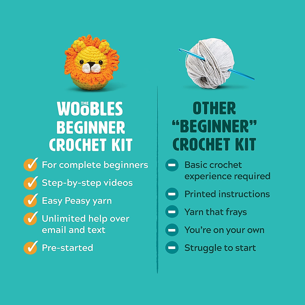 The Woobles Beginners Crochet Kit with Easy Peasy Yarn as seen on Shark Tank - with Step-by-Step Video Tutorials - Kiki The Chick