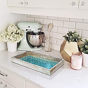 nu steel Luxury Aqua Marine Mirror Mosaic & Wood Tray for Bathrooms, Countertops, Jewelry, Perfume, Storage