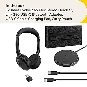 Jabra Evolve2 65 Flex Stereo Headset with Bluetooth, Wireless Charging Pad - Noise-Cancelling ClearVoice Technology & Hybrid Active Noise Cancellation - Certified for Microsoft Teams - Black