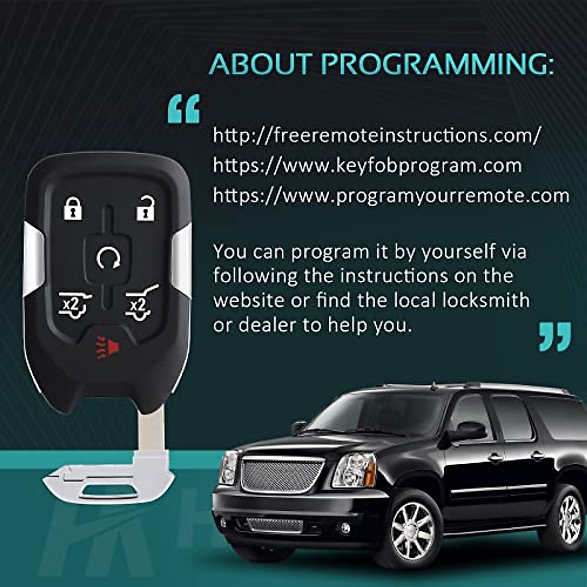 HelloAuto Key Fob for GMC Yukon/Yukon XL,Chevy Tahoe Suburban Key Remote 2015-2020 Self-Programmed Keyless Entry Smart Key Fob Cover (HYQ1AA) 6-Buttons
