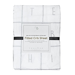 TEALBEE Baby: 100% Organic Cotton Fitted Crib Sheet for Standard Crib Mattress - Softest Hypoallergenic Breathable Cribsheet - Gender Neutral Nursery for Boy or Girl (White & Grey)