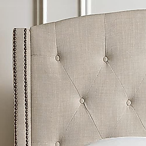 Rosevera Cadyn Wingback Nailhead Trimming,Fabric Upholstered and Button Tufting Headboard for Bedroom,Easy Assembly, Queen, Beige