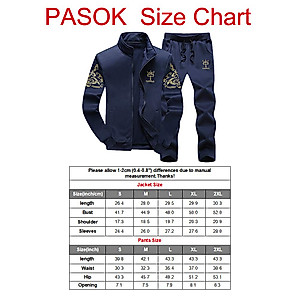 PASOK Men's Casual Tracksuit Full Zip Running Jogging Athletic Sports Jacket And Pants Set Black M