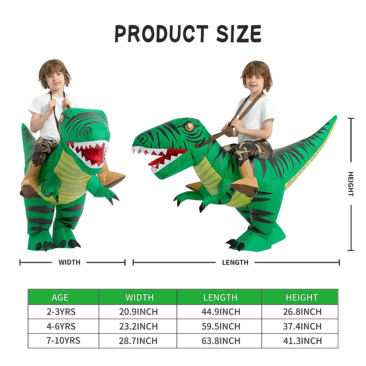 tasanor Blow Up Raptor Costume,Inflatable Costumes for Kids,Inflatable Dinosaur Costume,Halloween Costumes for Girls/Boys (4-6YRS)