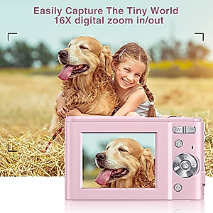Digital Camera Auto Focus Point and Shoot Camera, FHD 1080P 48MP Kids Camera with 32GB Memory Card,16X Zoom Vlogging Camera Small Digital Cameras for Kids Teenagers Students, Pink