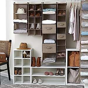 Household Essentials 3 Closet Organizer with Hooks Hanging Shelf, Latte